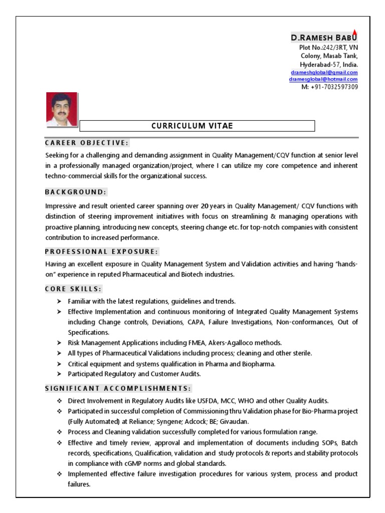 Mr.D.ramesh Babu CV 16.10.2018 | PDF | Verification And Validation ...