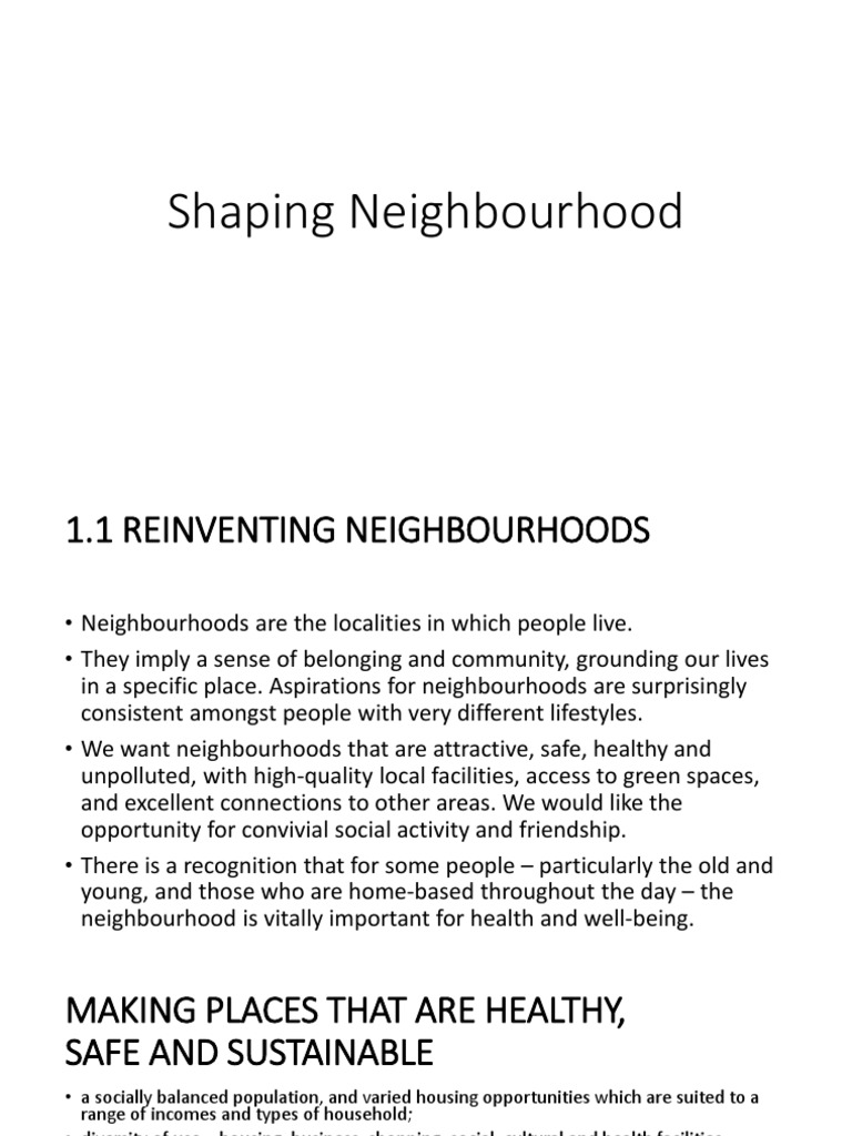 Shaping Neighbourhood | PDF | Sustainability | Community