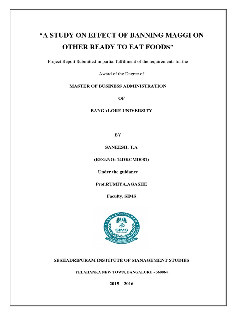 A Study On Effect of Banning Maggi On Other Ready To Eat Foods | PDF ...