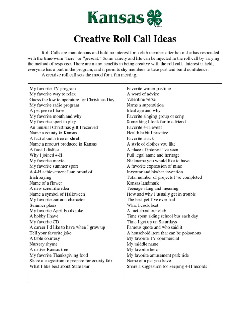 Creative Roll Call Ideas for Engagement | PDF | Christmas