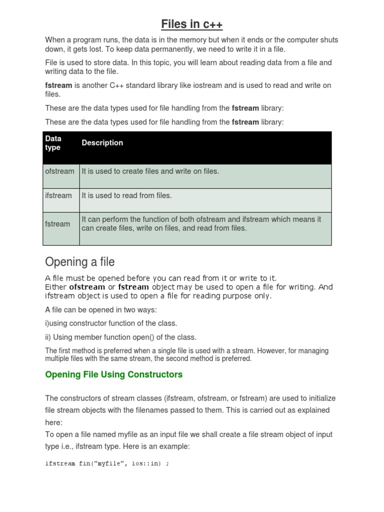 Files in C++: Opening A File | PDF | Computer File | Programming Paradigms