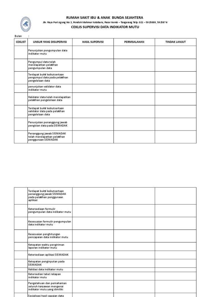 Ceklist Supervisi | PDF