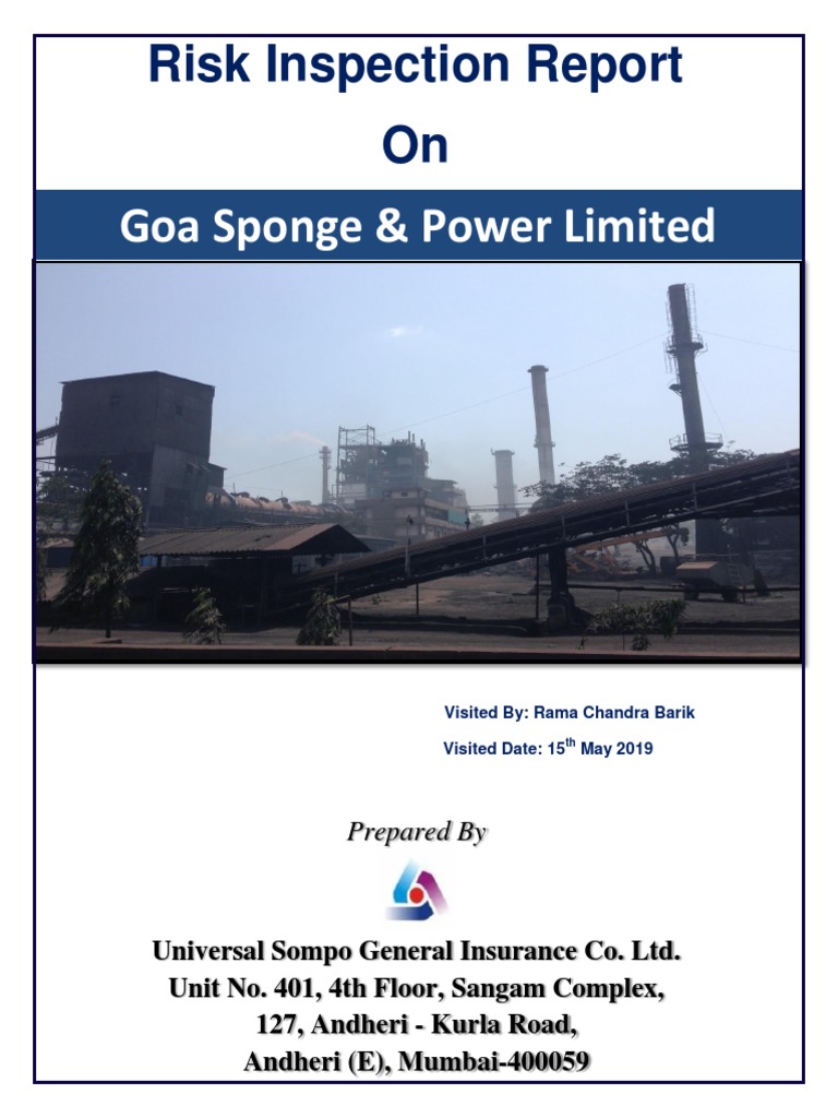 Risk Inspection Report On Goa Sponge & Power Limited | PDF | Boiler | Coal