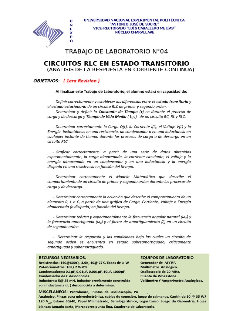 T Lab #4 Analisis de Circuitos RLC Transitorios (Vf1r) | PDF | Inductor ...