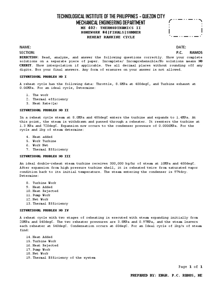 Me402 HW 4 Finals PDF | PDF | Steam | Energy Technology