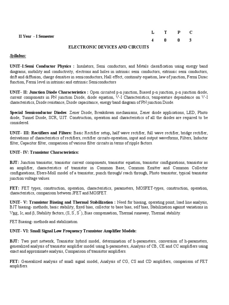 r16 Ece Edc Syllabus | PDF | Transistor | Bipolar Junction Transistor