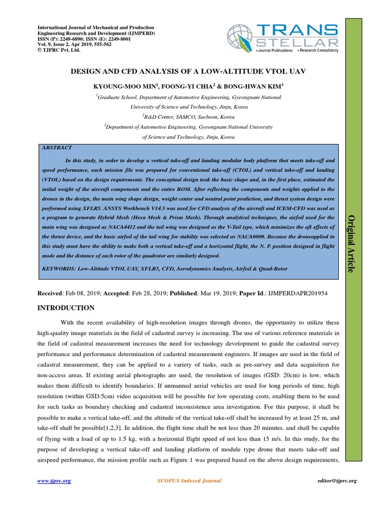 Design and CFD Analysis of A Low-Altitude Vtol Uav: Kyoung-Moo Min ...