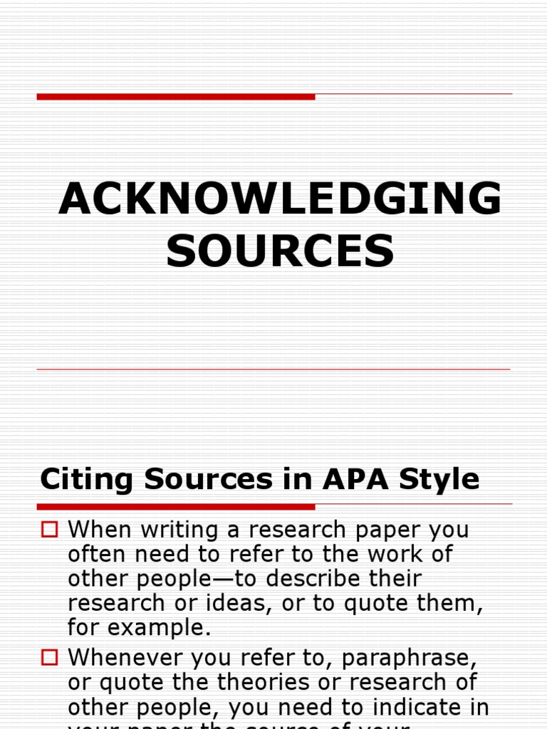 Acknowledging Sources | PDF | Citation | Note (Typography)