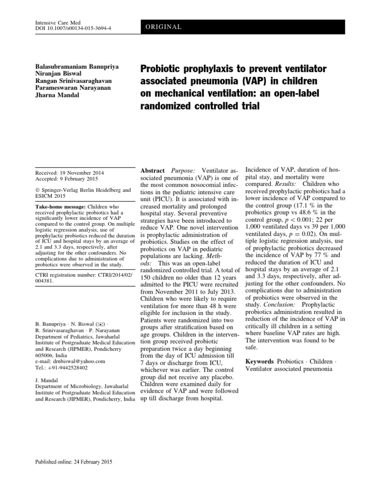 Probiotic Prophylaxis To Prevent Ventilator PDF | PDF | Probiotic | Sepsis
