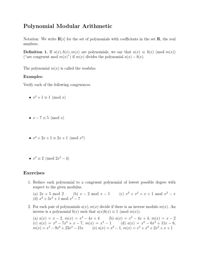 Polynomial Modular Arithmetic (PMA | PDF