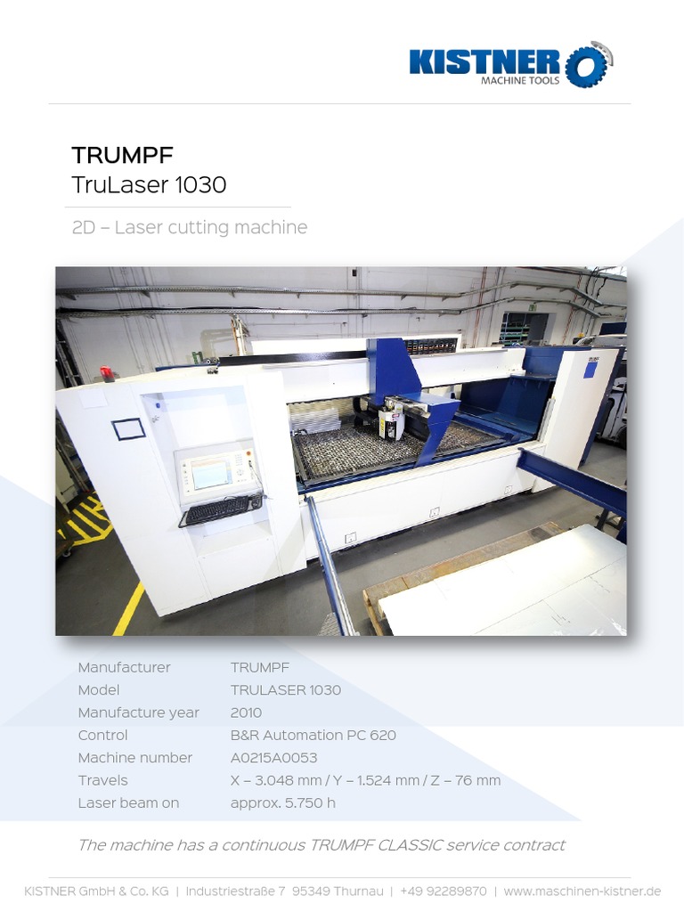 Trumpf Trulaser 1030 en | PDF | Laser | Machining
