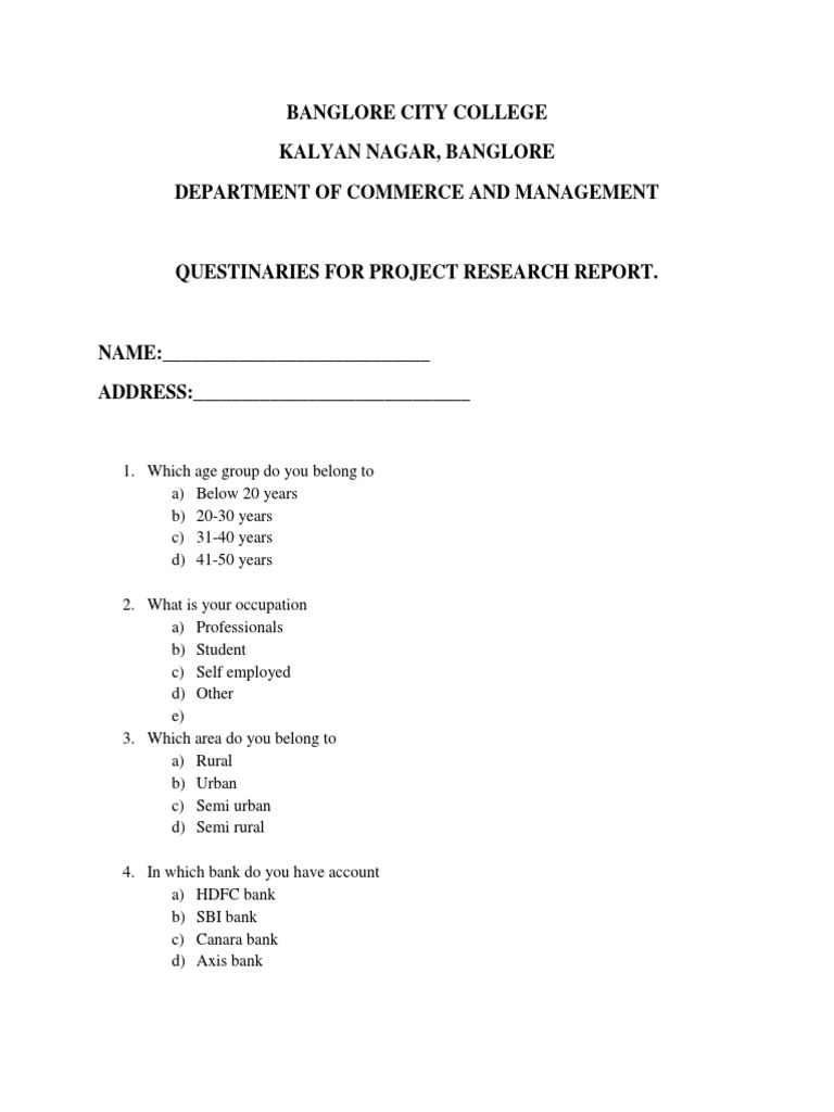 E-Banking Survey Questionnaire for HDFC | PDF | Online Banking | Banks ...