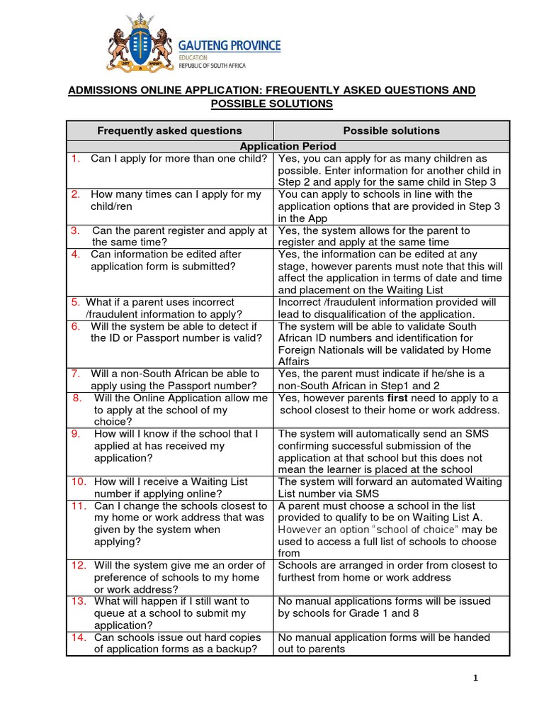 Admissions Online Application: Frequently Asked Questions and Possible ...