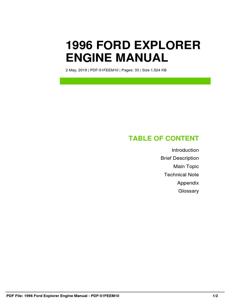 ID517f784b6-1996 Ford Explorer Engine Manual | PDF | Textbook | E Books