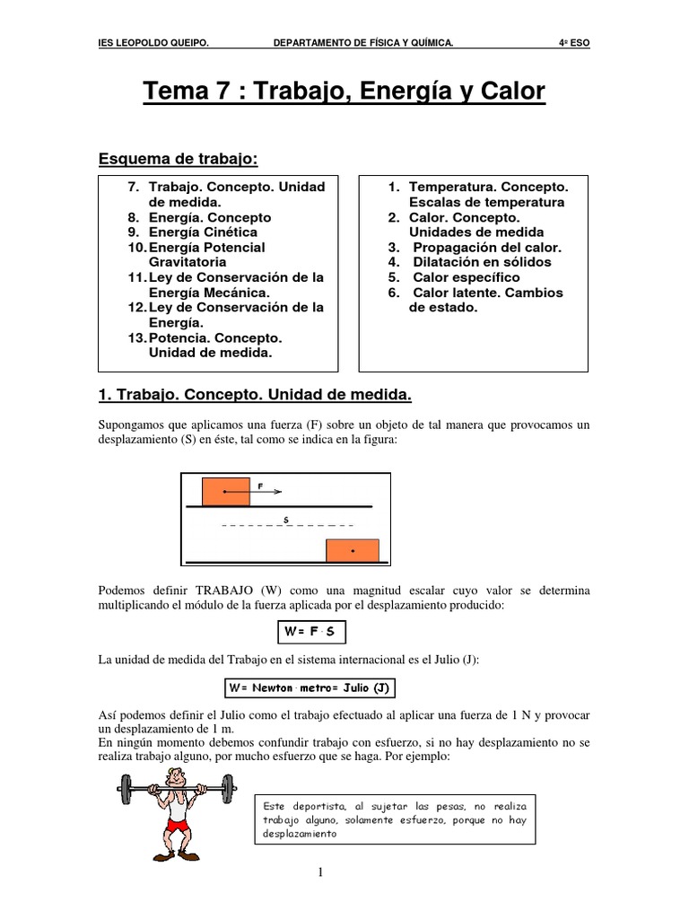 Tema 7 Trabajo, Energía y Calor PDF | PDF