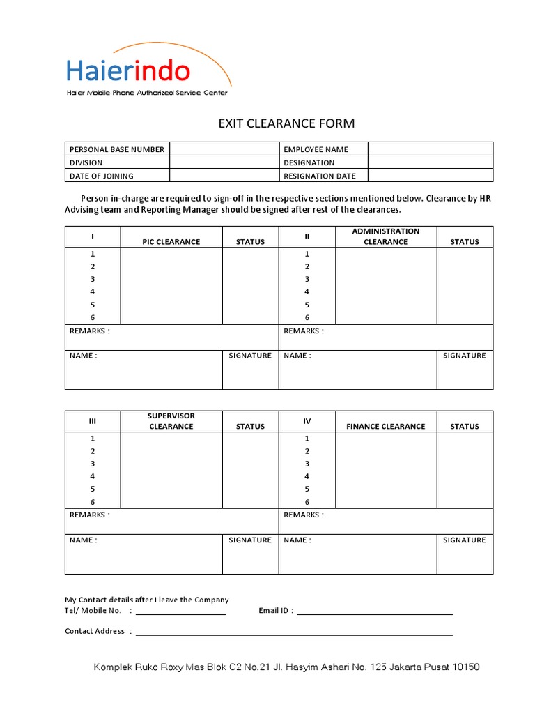Exit Clearence Form | PDF