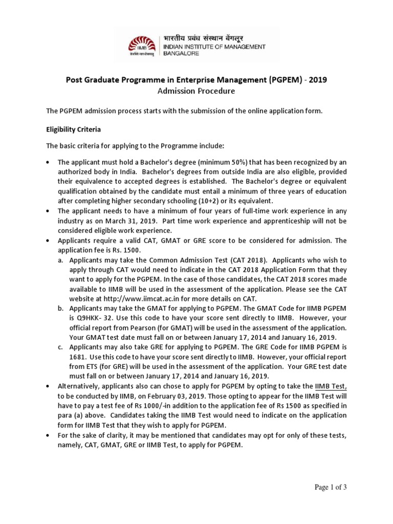 PGPEM Admission Proces 2019 Aug 30 2018 | PDF | University And College Admission | Graduate ...
