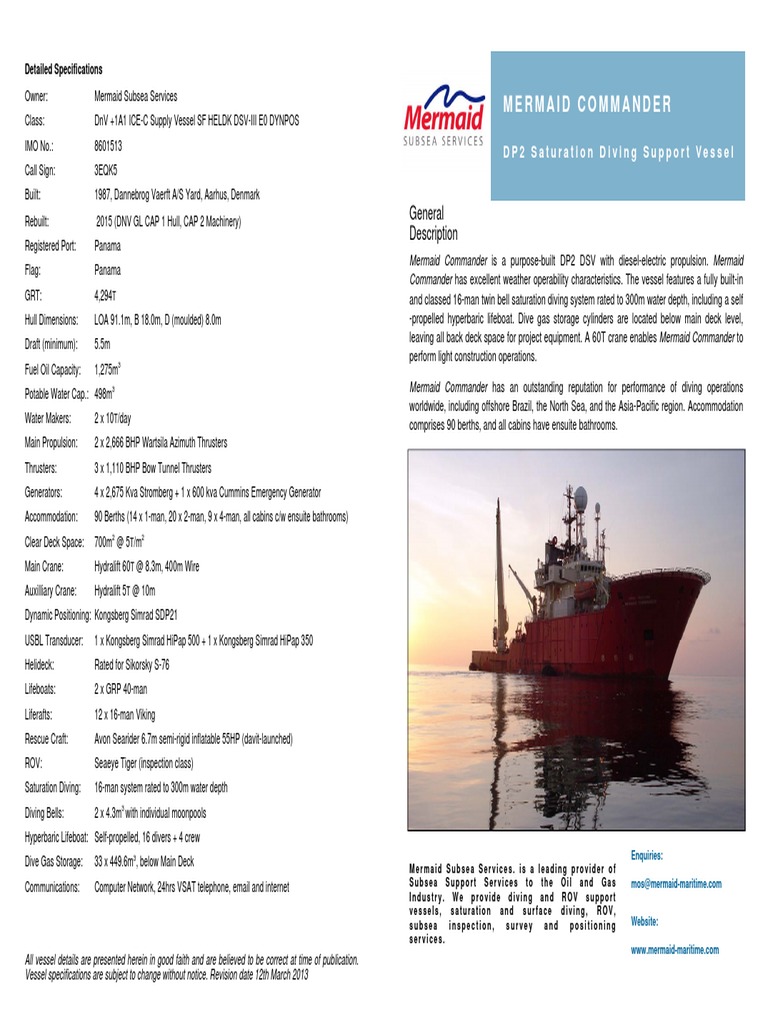 Brochure Mermaid Commander 4-8-15 | PDF | Subsea (Technology ...