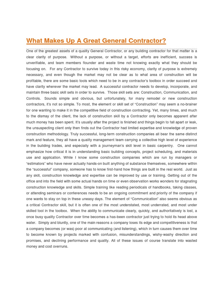What Makes Up A Great General Contractor? | PDF | General Contractor ...
