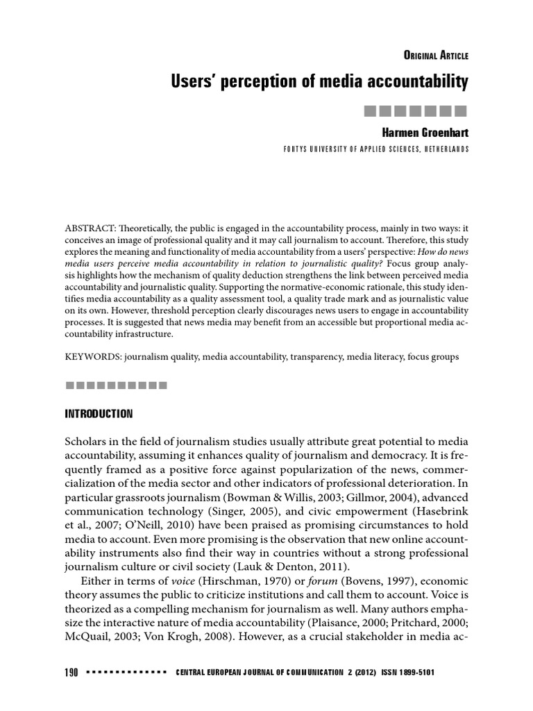 Users Perception of Media Accountability | PDF | Mass Media ...