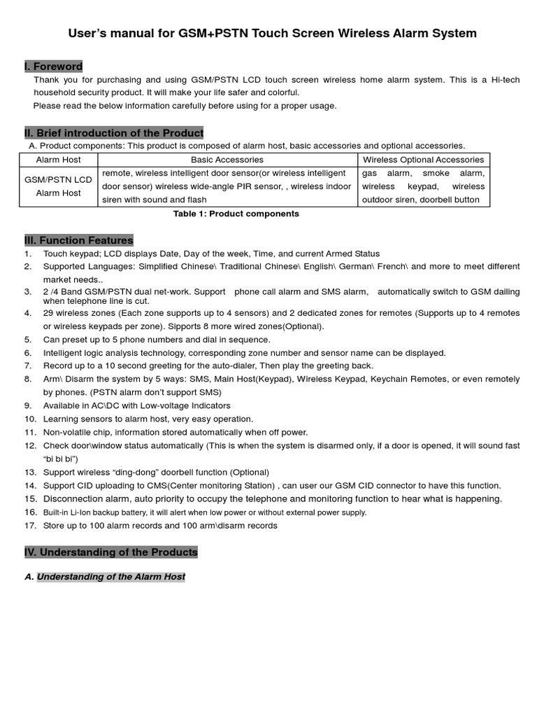 GSM/PSTN Alarm System User Manual | PDF | Telephone | Liquefied ...