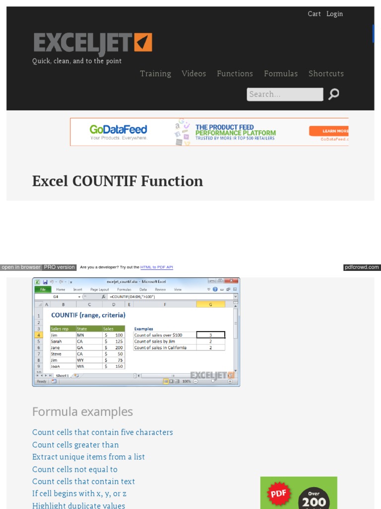Exceljet Net Excel Functions Excel Countif Function | PDF | Microsoft ...