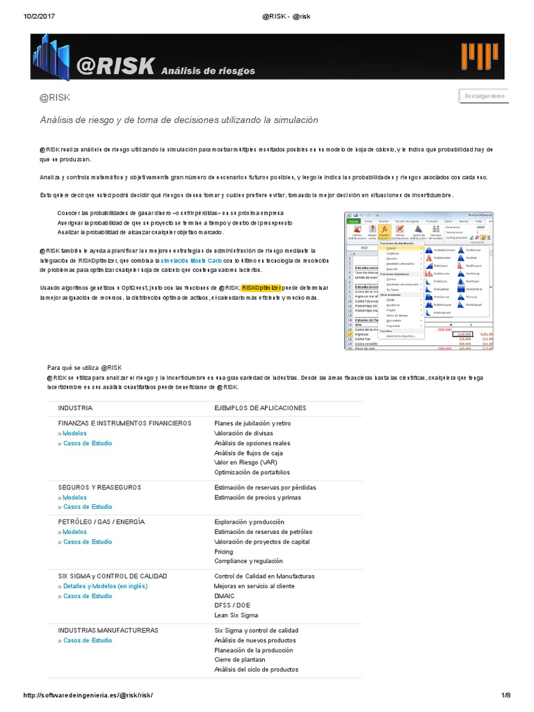 Análisis de riesgo y toma de decisiones mediante simulación Monte Carlo con @RISK | PDF ...