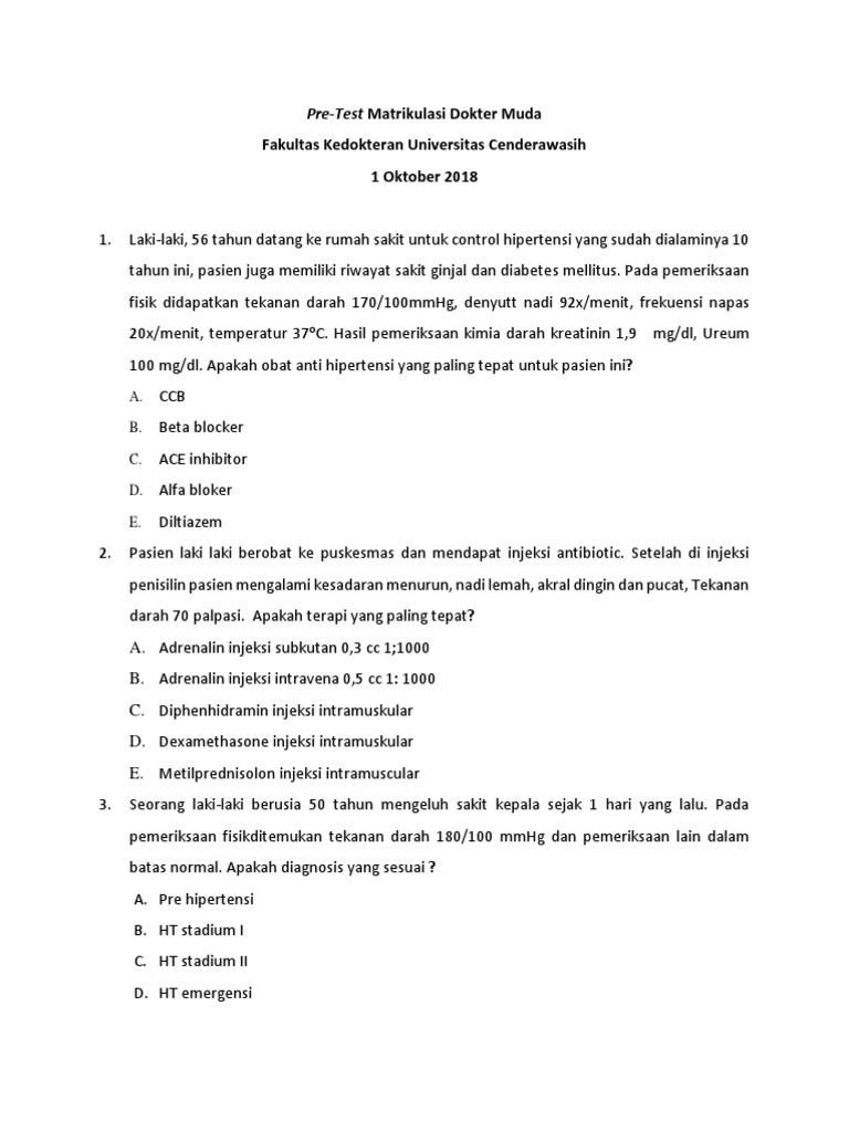 Pre-Test Matrikulasi Kedokteran | PDF | Pengembangan Diri | Kesehatan ...