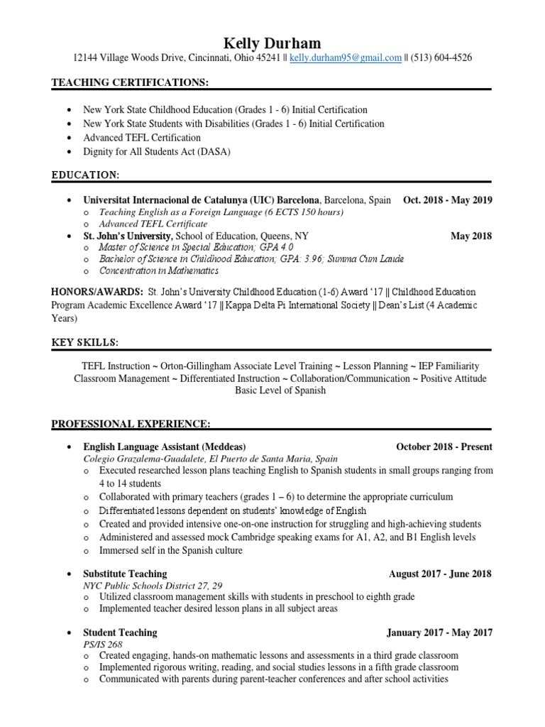 Kelly Durham Resume 2019 | PDF | Teachers | Preschool
