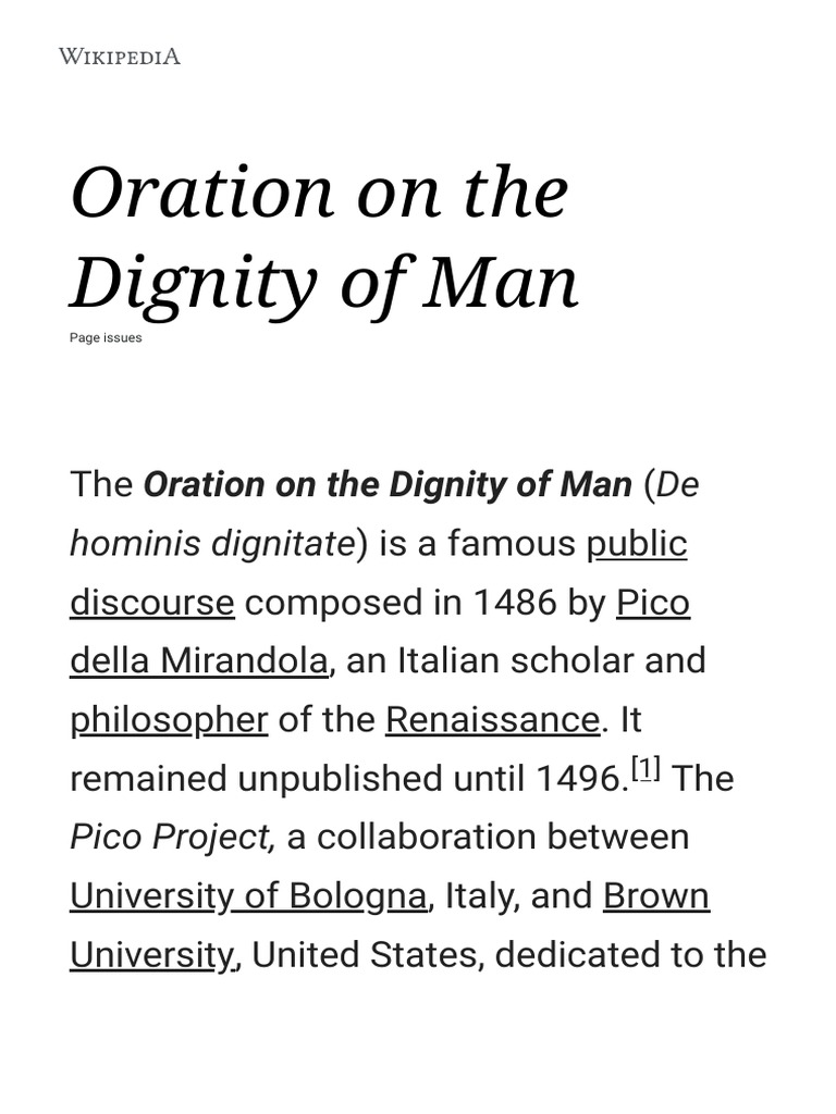 Oration On The Dignity of Man | PDF | Western Philosophy | Metaphysics