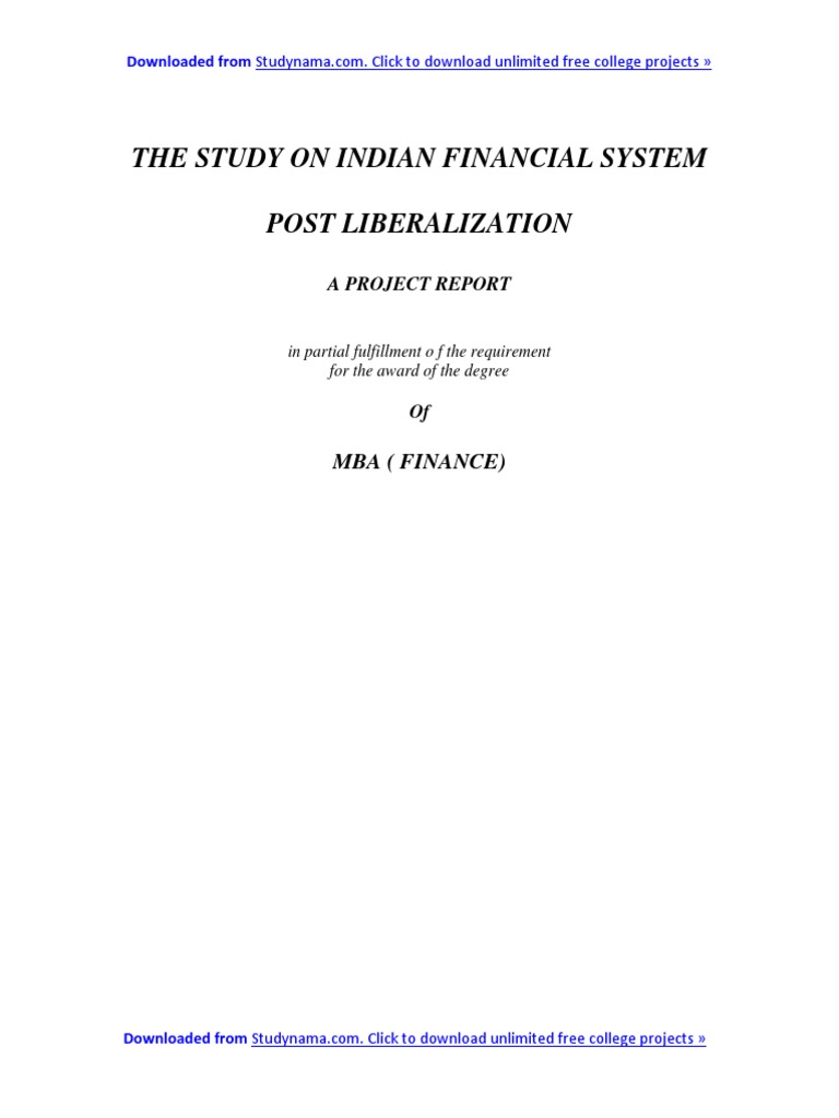 MBA Finance Project - Analysis of Indian Financial System Post ... MBA Finance Project - Analysis of Indian Financial System Post ...