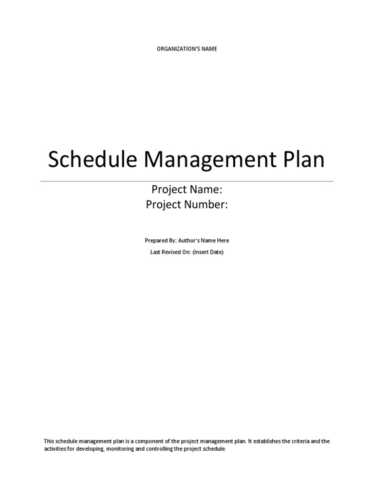 Schedule Management Plan: Project Name: Project Number | Download Free ...