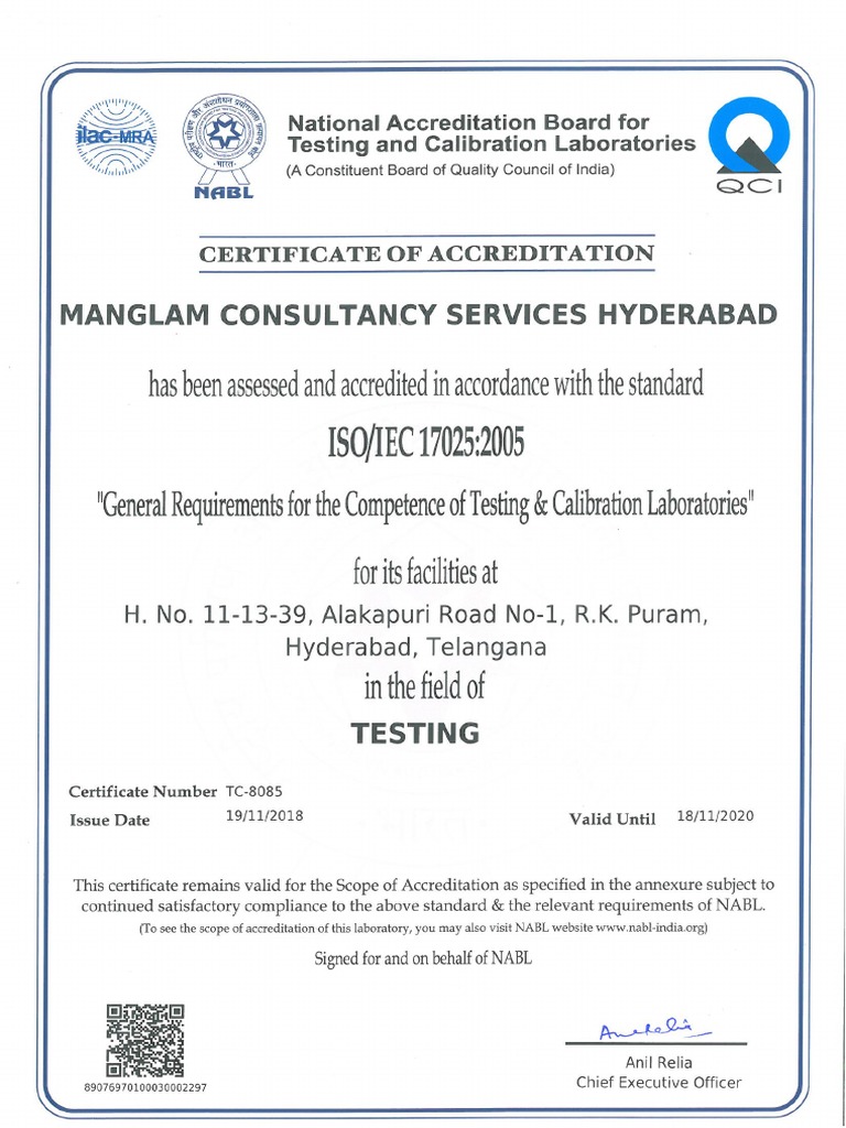 MCS Hyderabad NABL Certificates | PDF