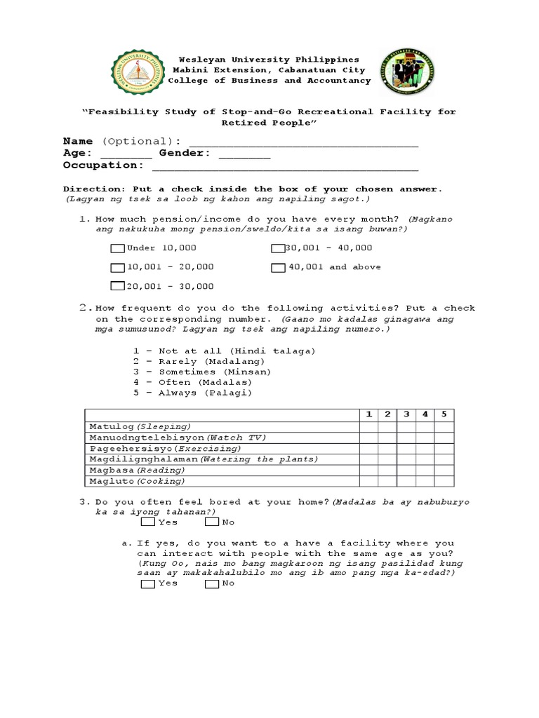Tagalog and English Questionnaire Draft4 | PDF | Cuisine | Food And Drink