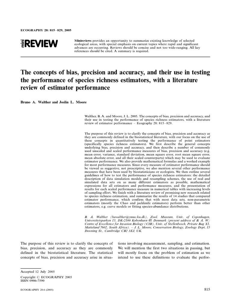 Bias, Precision and Accuracy | PDF | Estimator | Bias Of An Estimator