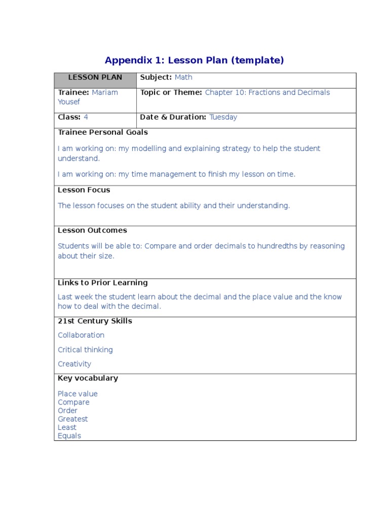 Comparing Decimals Lesson Plan for 4th Grade | PDF | Lesson Plan | Pedagogy
