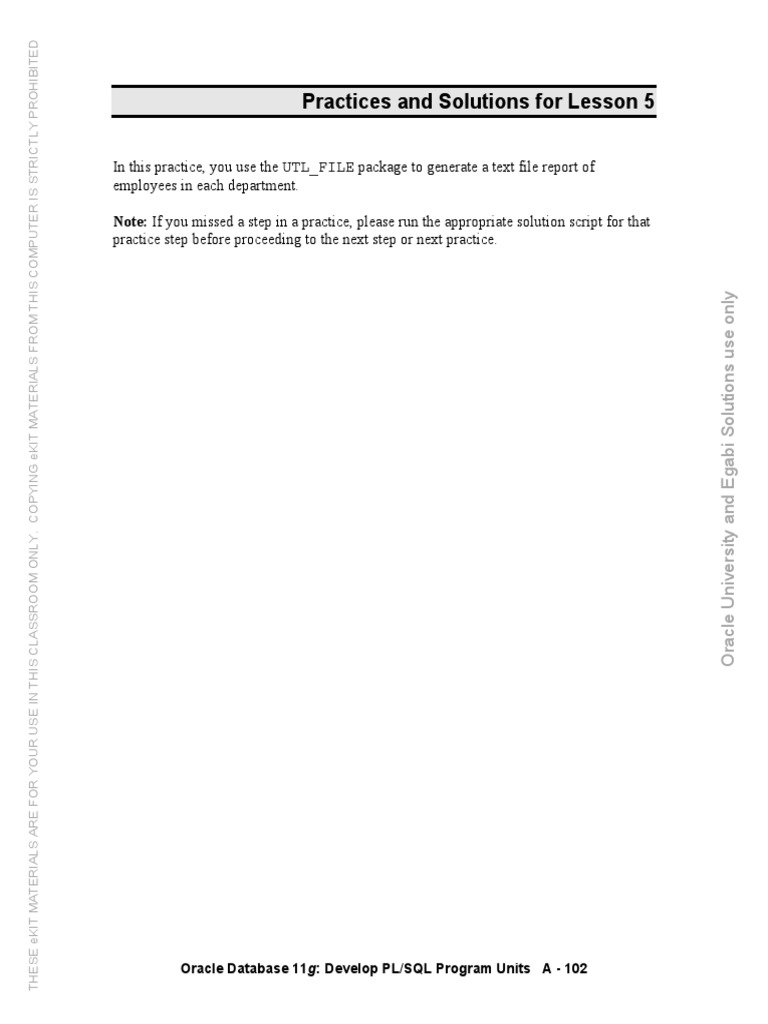 Practices and Solutions For Lesson 5 | Download Free PDF | Parameter (Computer Programming) | Pl/Sql