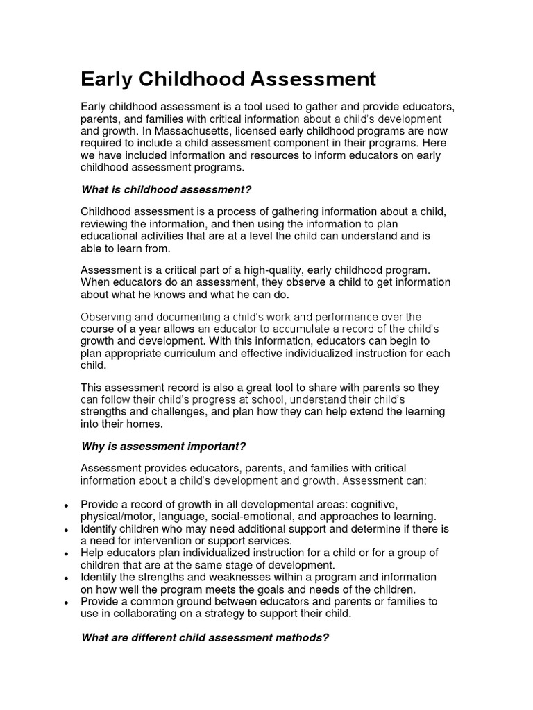 Early Childhood Assessment | PDF | Educational Assessment | Early ...