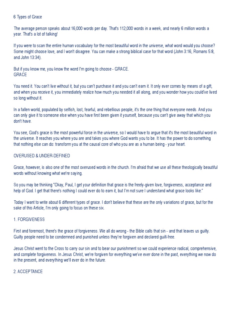 6 Types of Grace | PDF | Grace In Christianity | Forgiveness