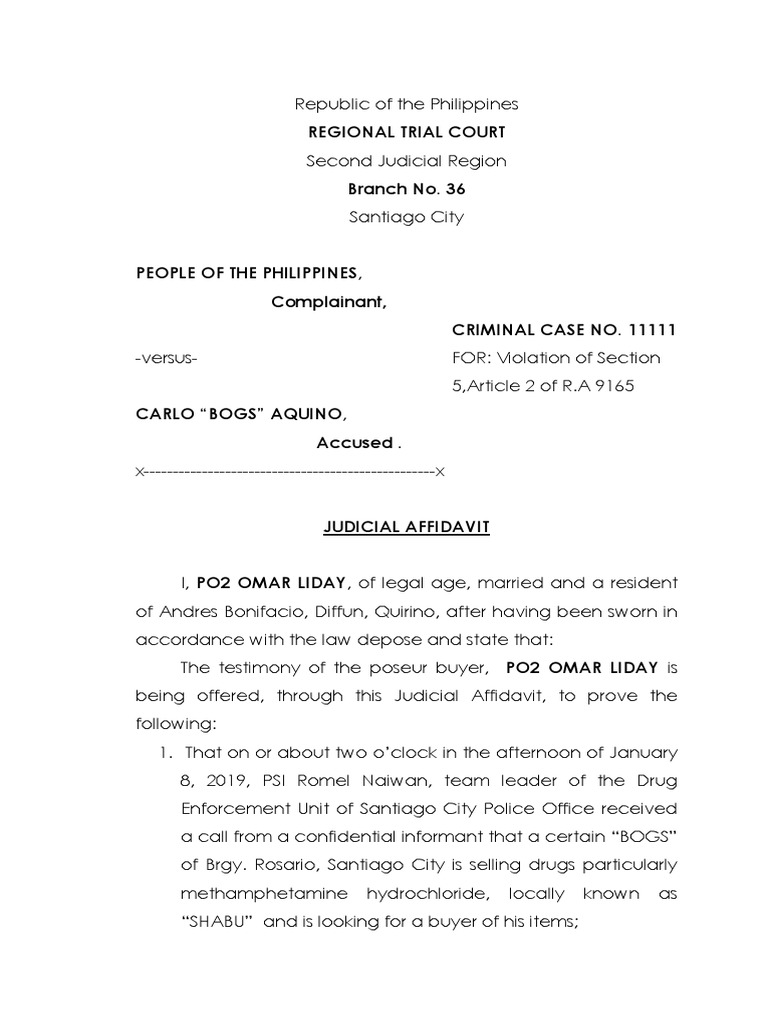 Judicial Affidavit Criminal Case | PDF | Perjury | Public Law