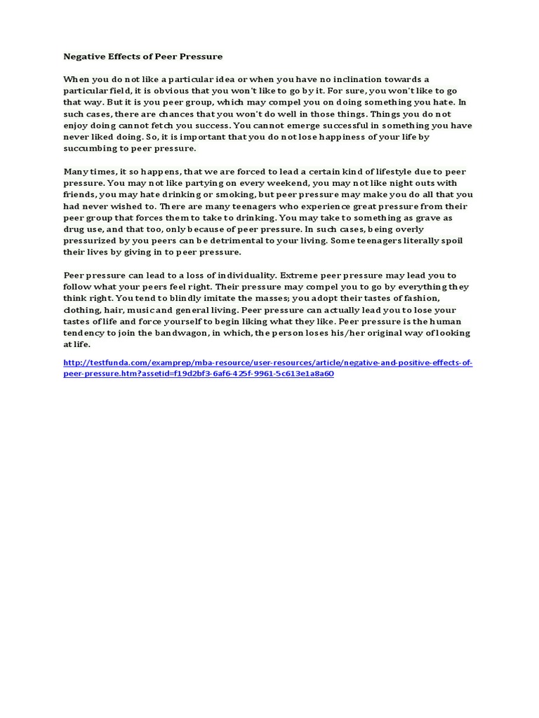 Negative Effects of Peer Pressure | PDF | Social Science | Self-Improvement