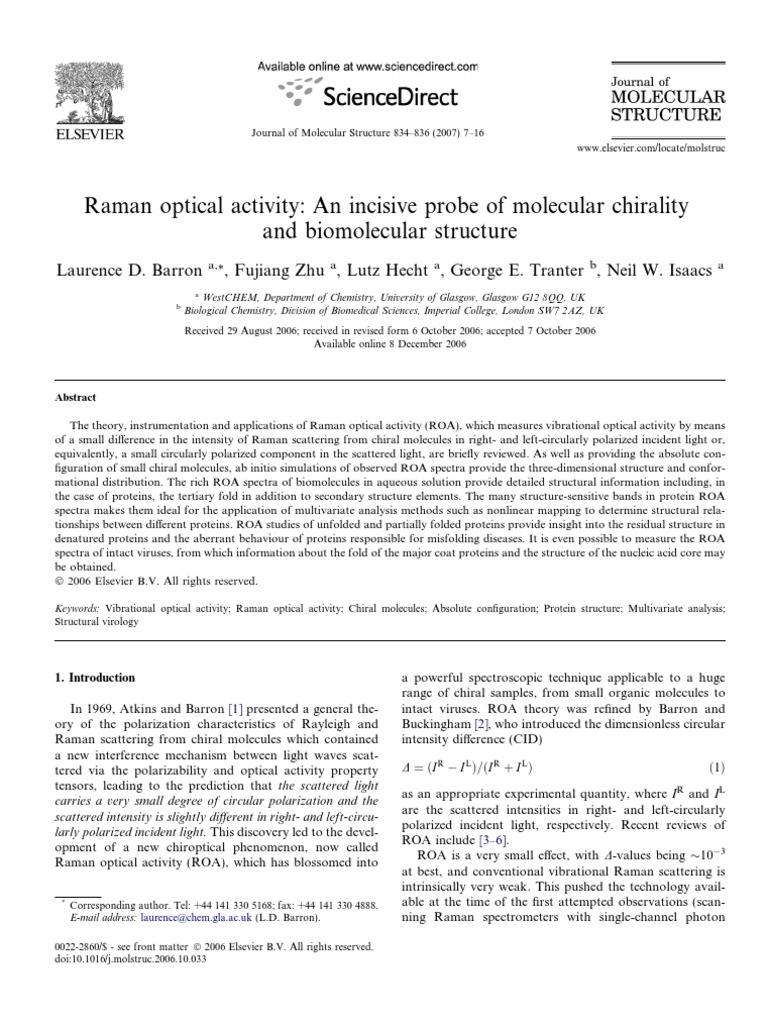 Raman optical activity: An incisive probe of molecular chirality and ...