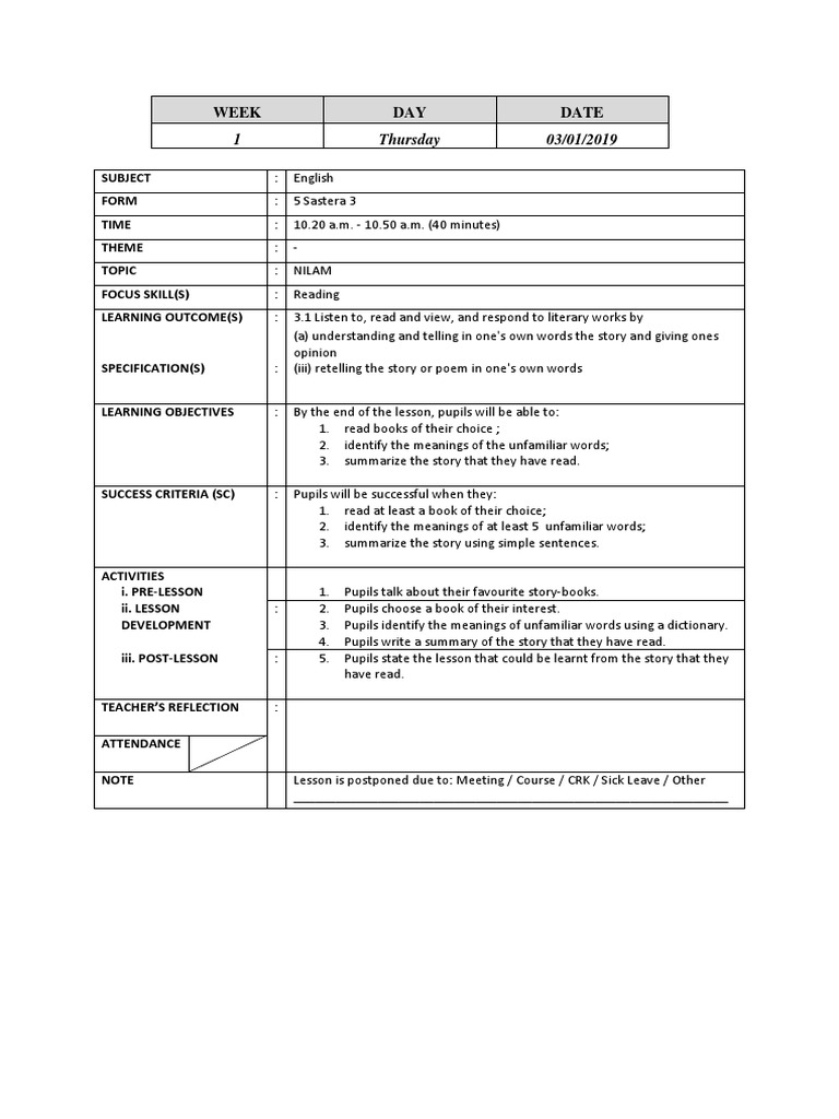 English Lesson Plans for Literature Skills | PDF | Reading ...