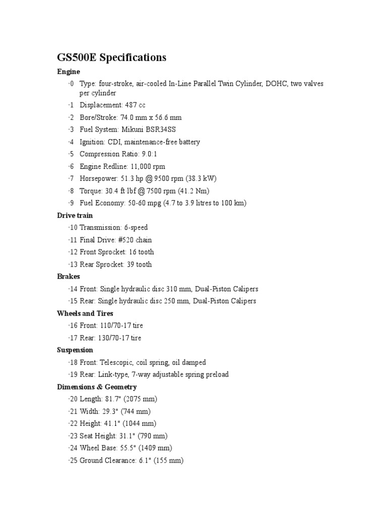 GS500E Specifications: Engine | PDF