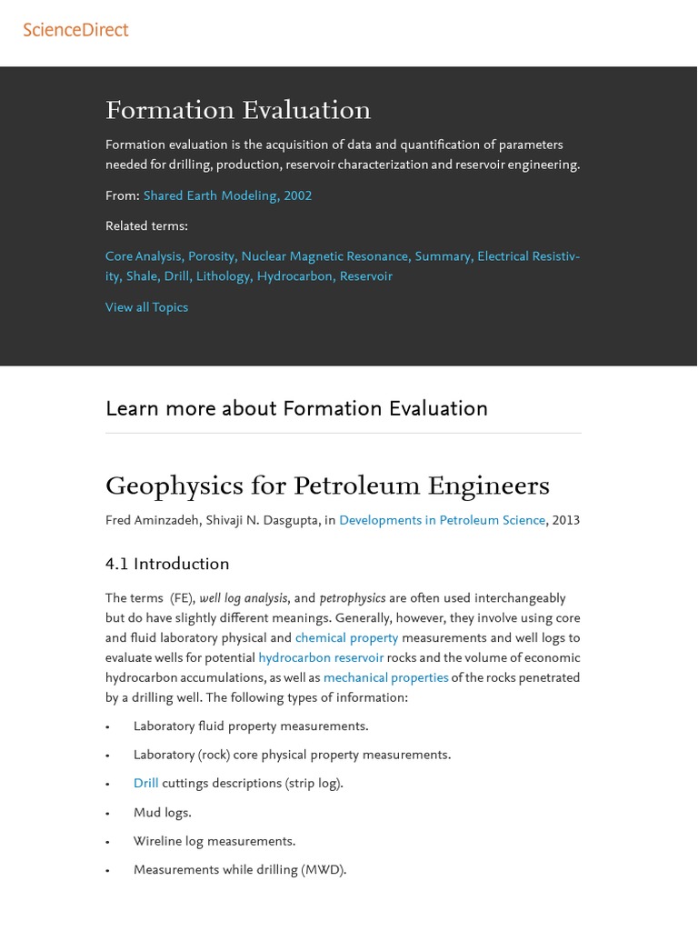 Formation Evaluation: Geophysics For Petroleum Engineers | PDF ...