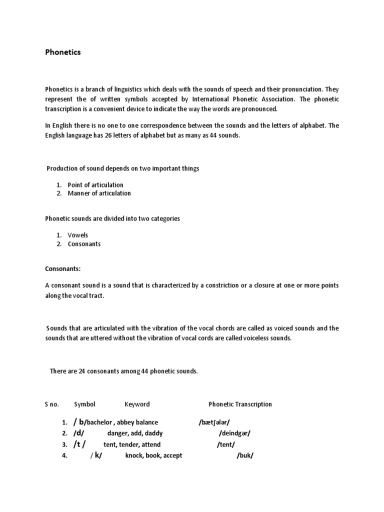 Phonetics Notes | PDF | Phonetics | Consonant