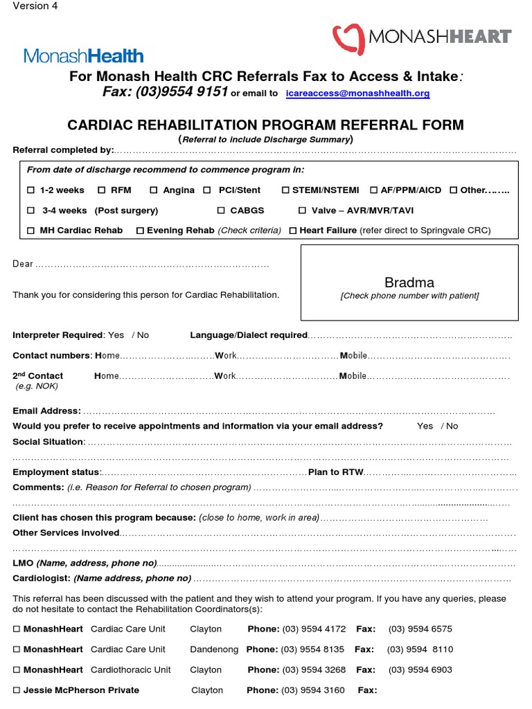 CRP Referral Form 2016 Monash Heart V5 | Download Free PDF | Clinical ...