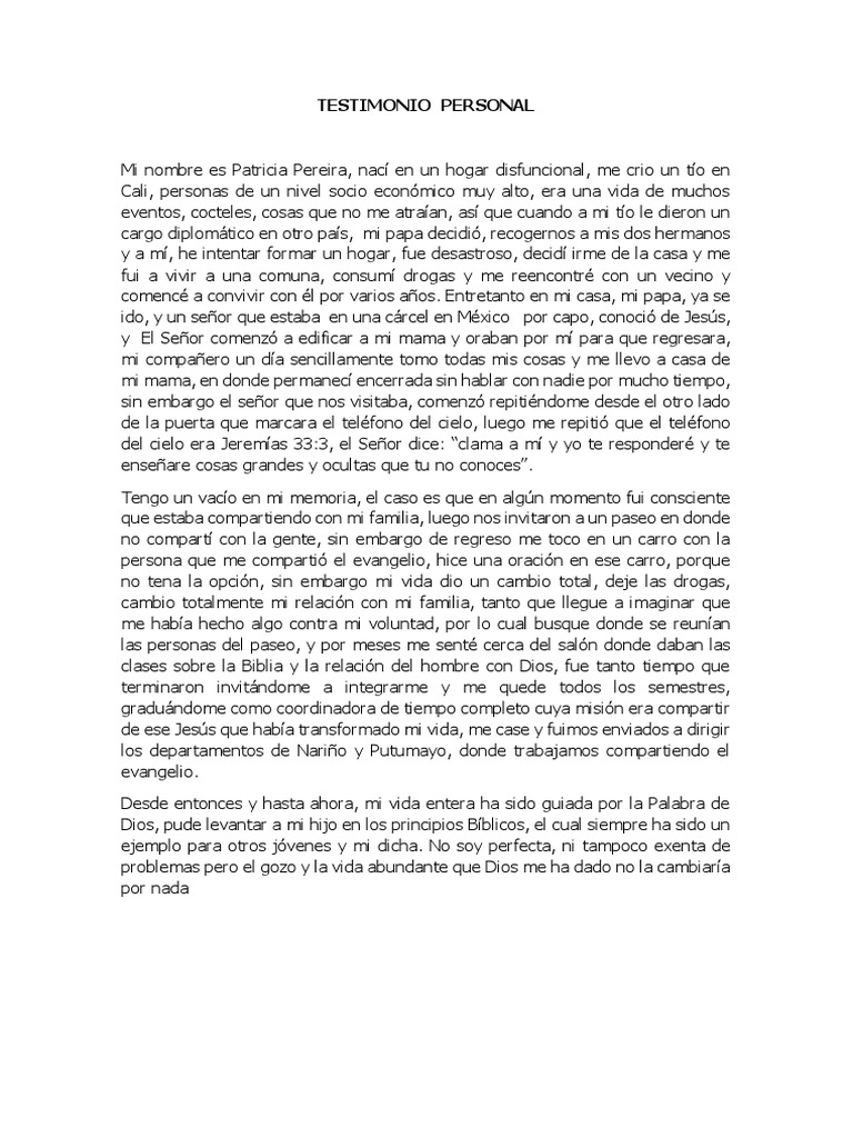 Testimonio Personal | PDF | Testimonio | Jesús