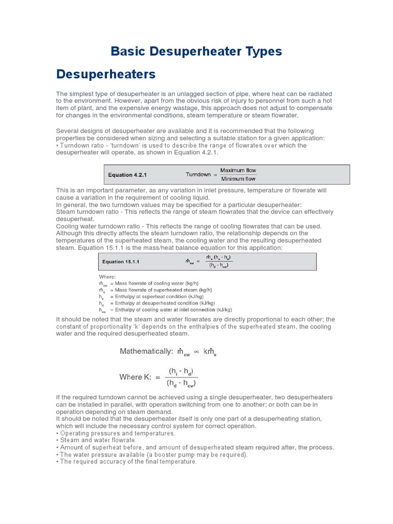 Overview of Desuperheater Types | PDF | Steam | Heat Transfer