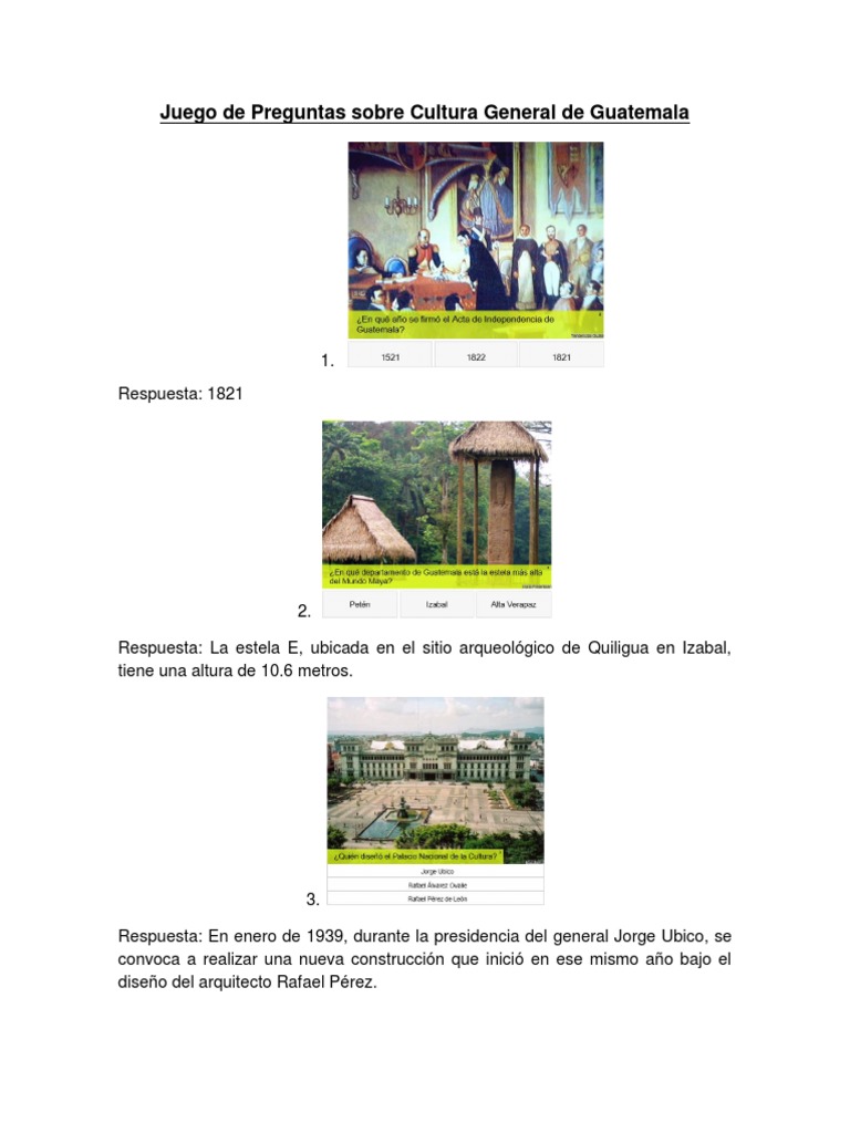 Juego de Preguntas Sobre Cultura General de Guatemala | PDF | Guatemala